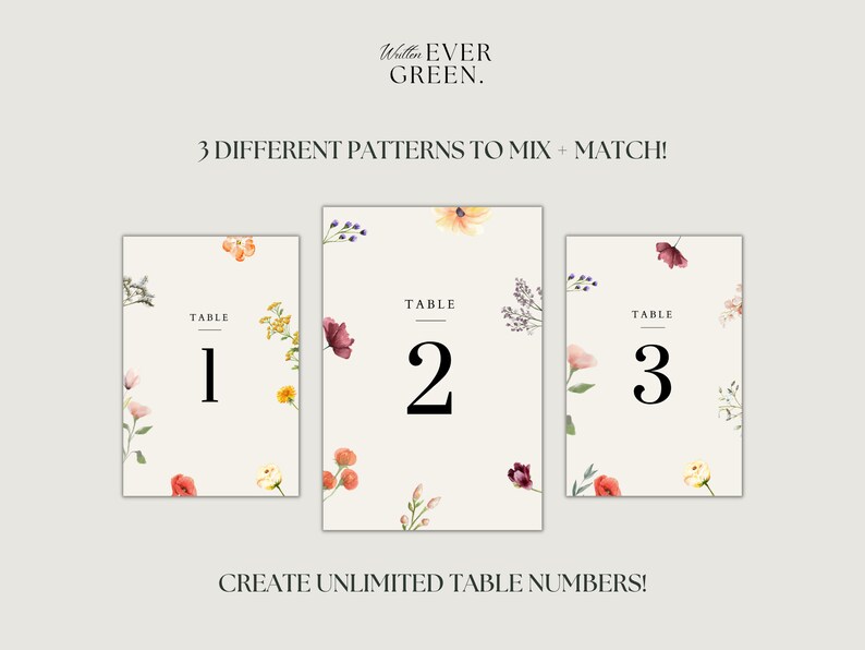 Table Number Template, Wildflower, Floral Wedding Table Number, Table ...
