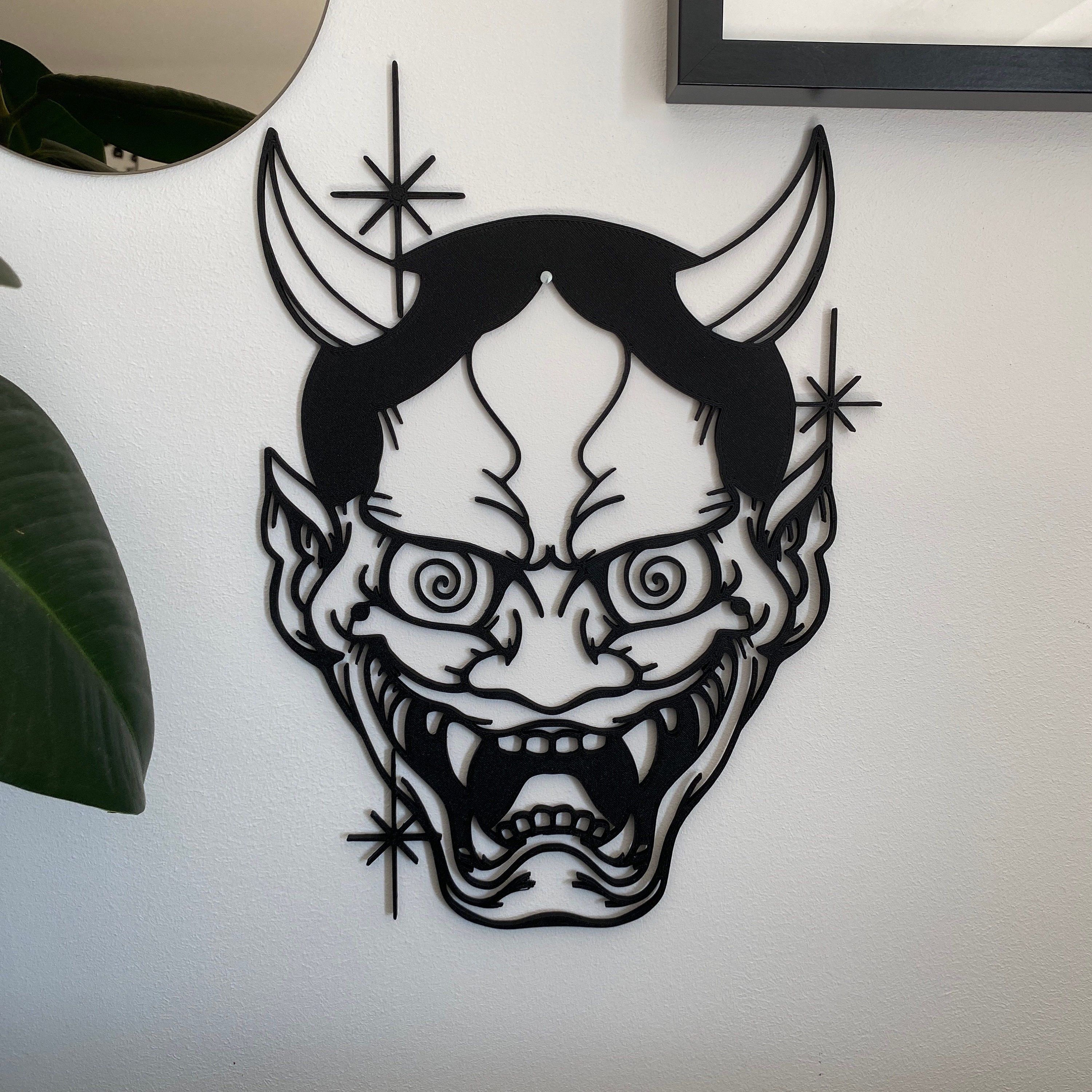 Japanese Oni Mask 3D Mural Wall Line Art Tattoo Wanddeko Japanese Oni ...