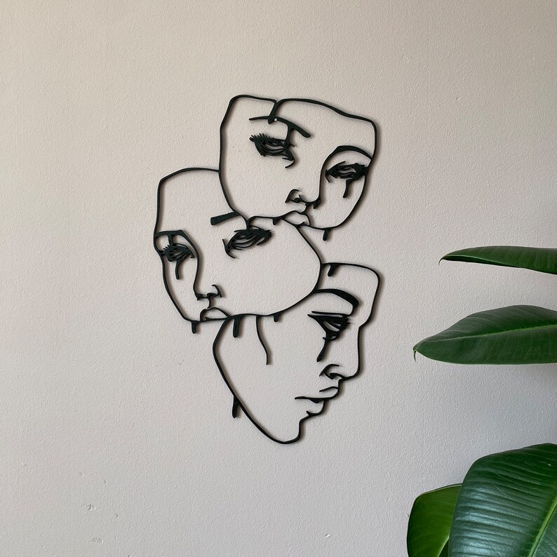 Three Faces 3D Wall Picture Wall Line Art Tattoo Wall Decoration Three ...