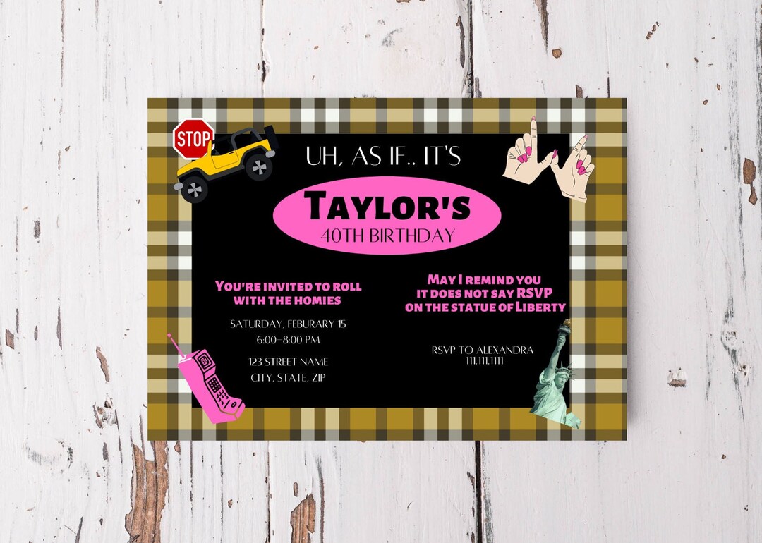 Digital Clueless Birthday Invitation - Clueless Movie Invitation ...