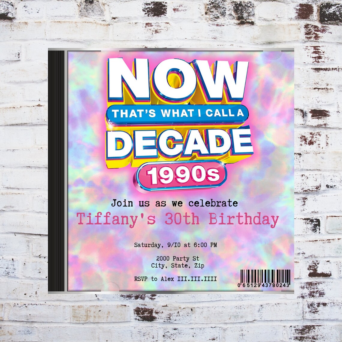 Digital 90's Theme Birthday Invitation - 90s Theme - Now CD Invitation ...