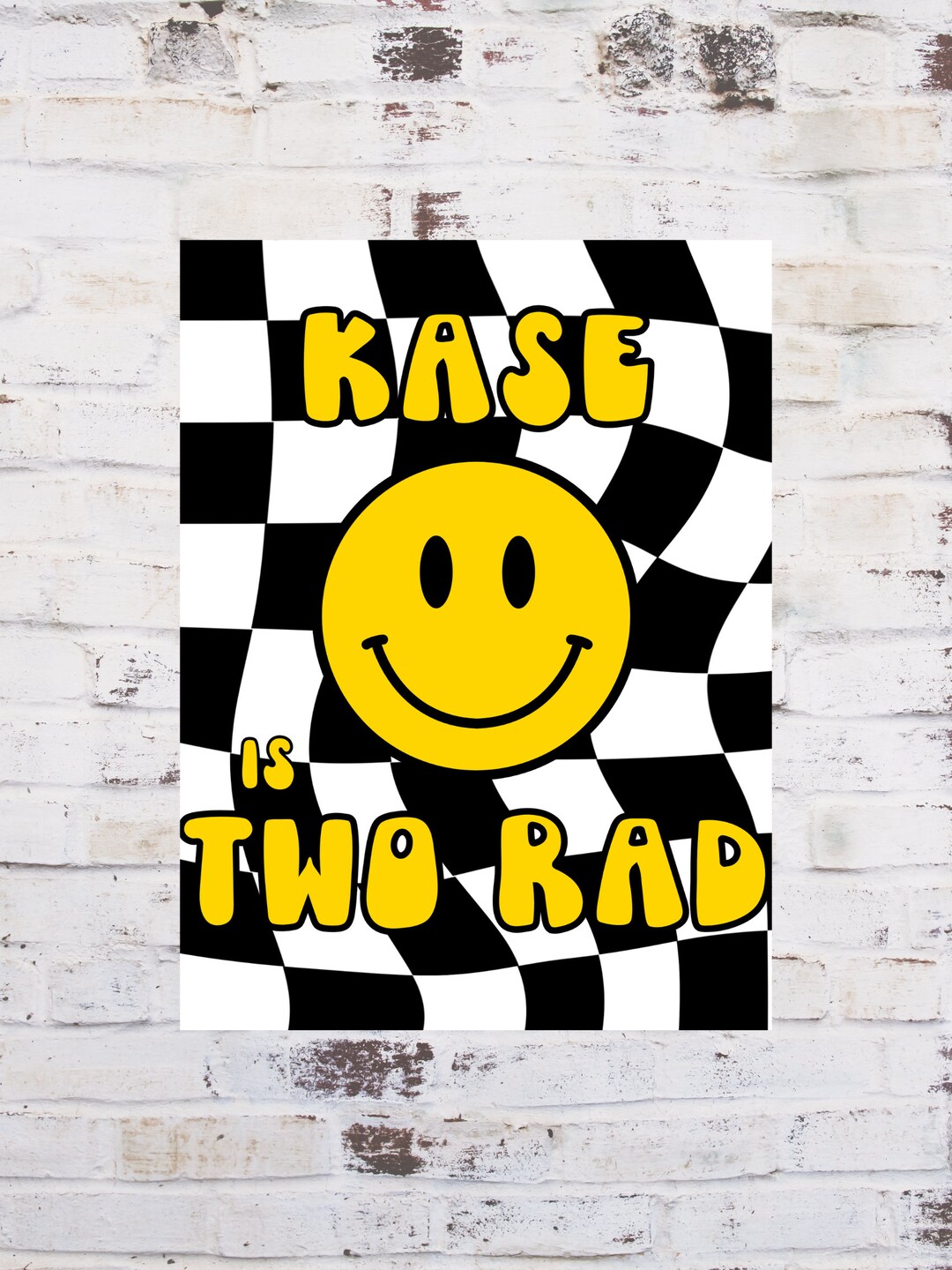 Two Rad Birthday Sign: Retro Smiley Face, 2nd Birthday (digital ...
