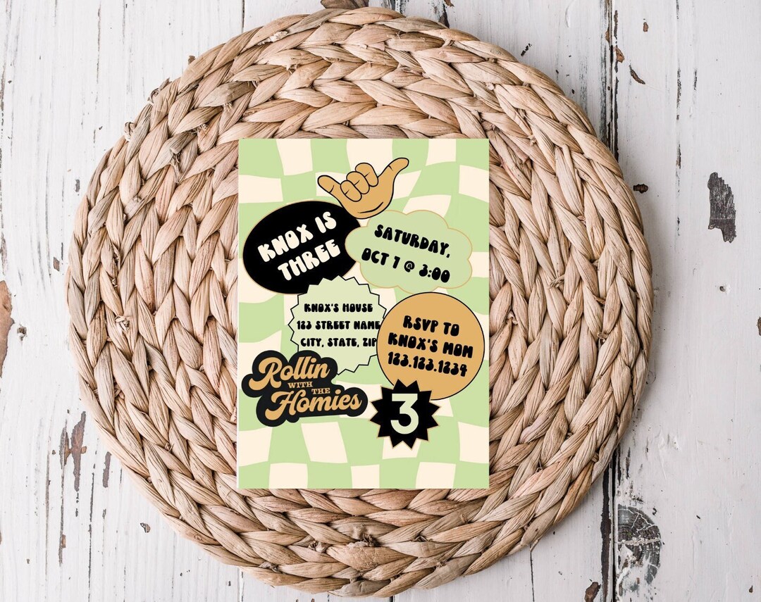 Digital Retro Birthday Invitation - Rollin With the Homies - Retro ...