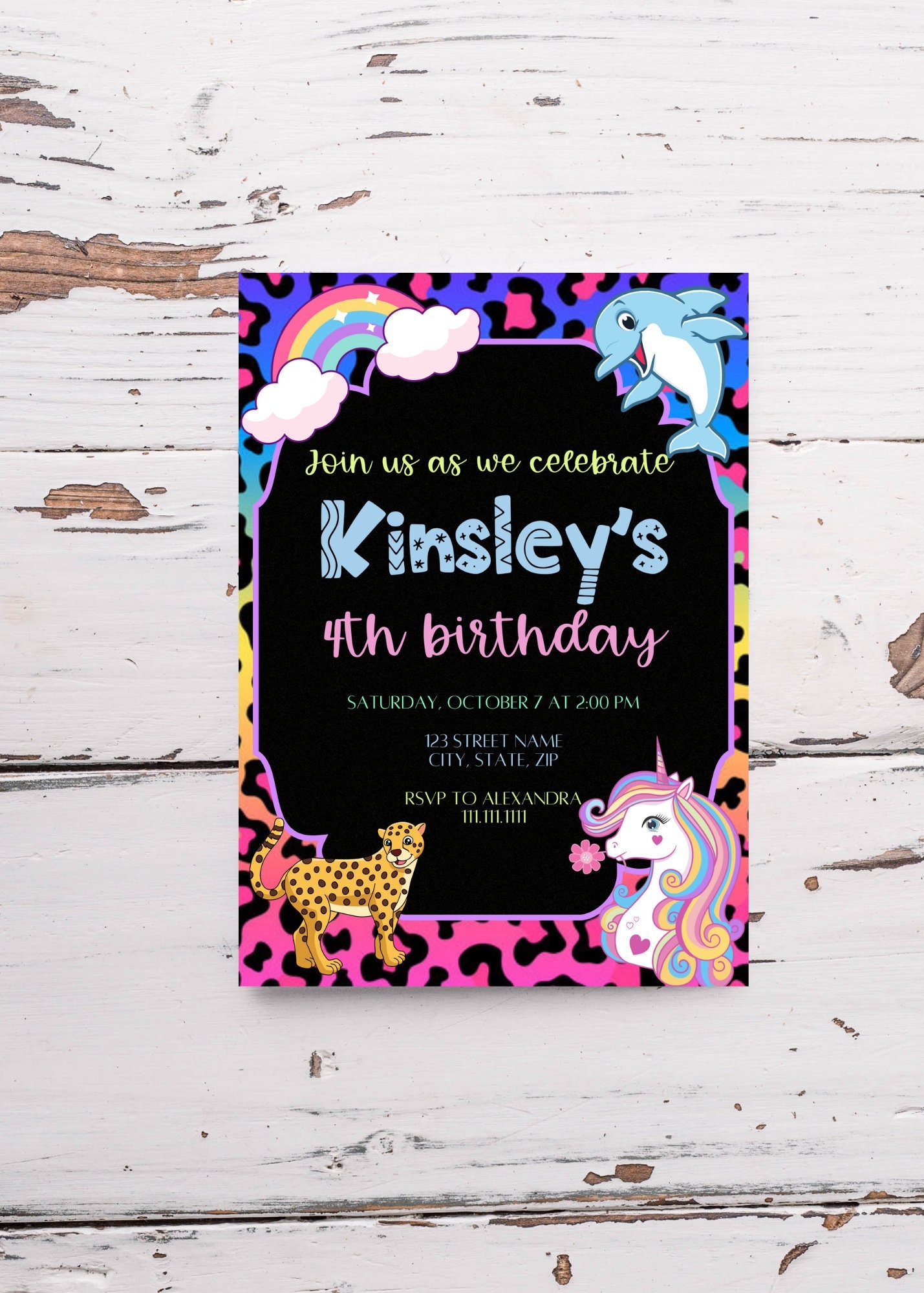 Digital Rainbow Cheetah Leopard Birthday Party - Rainbow Color Birthday ...