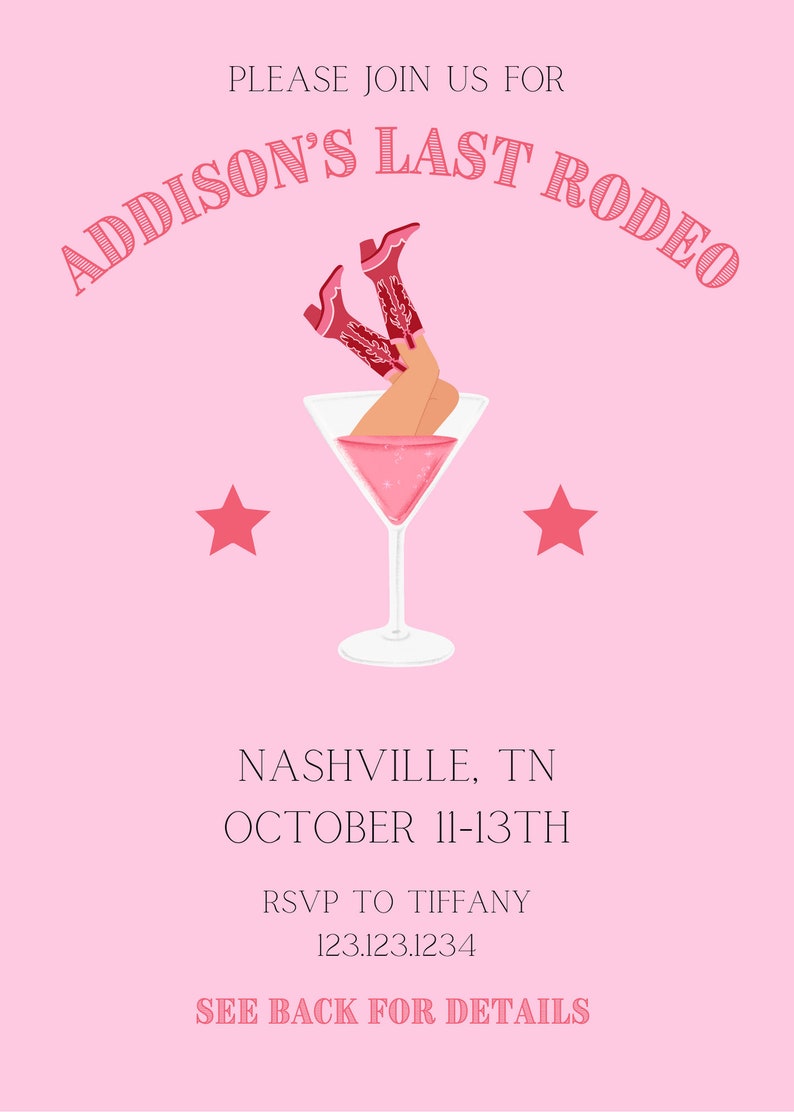 Last Rodeo Bachelorette Invitation: Nash Bash Cowgirl Theme (digital ...