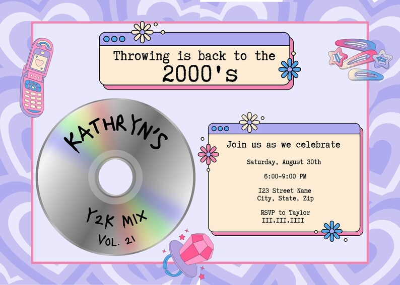 Digital Y2K Birthday Party Mix Invitation - Y2k Party - Y2K CD ...