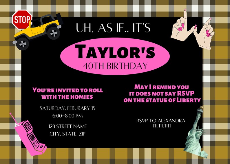 Clueless Birthday Invitation: 90s Theme Party (digital Template) - Etsy