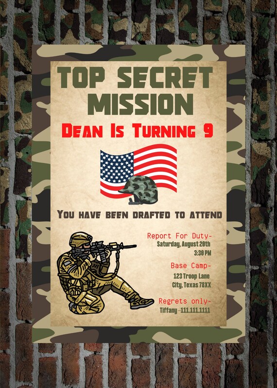 Digital Army Birthday Template Military Birthday Camo - Etsy