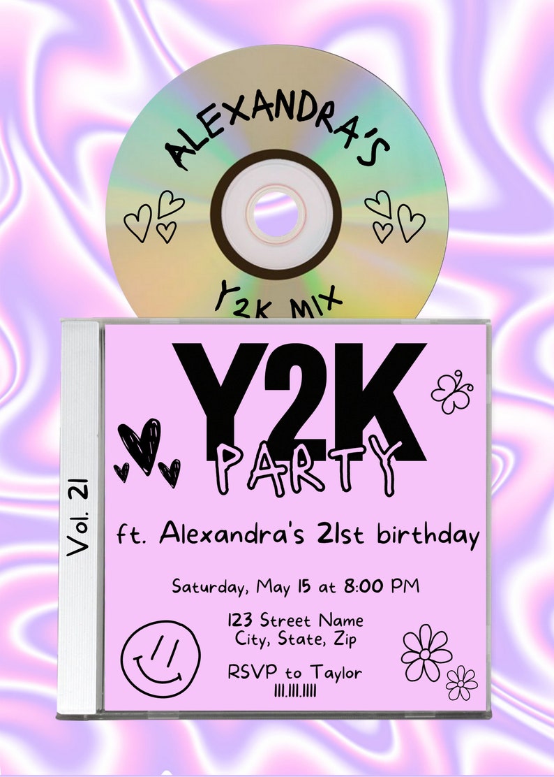 Digital Y2K Birthday Party Mix Invitation Y2k Party Y2K CD Invitation ...