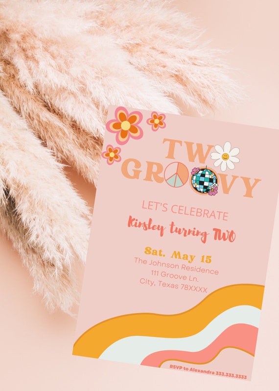 Digital Two Groovy Template Groovy Birthday Second - Etsy