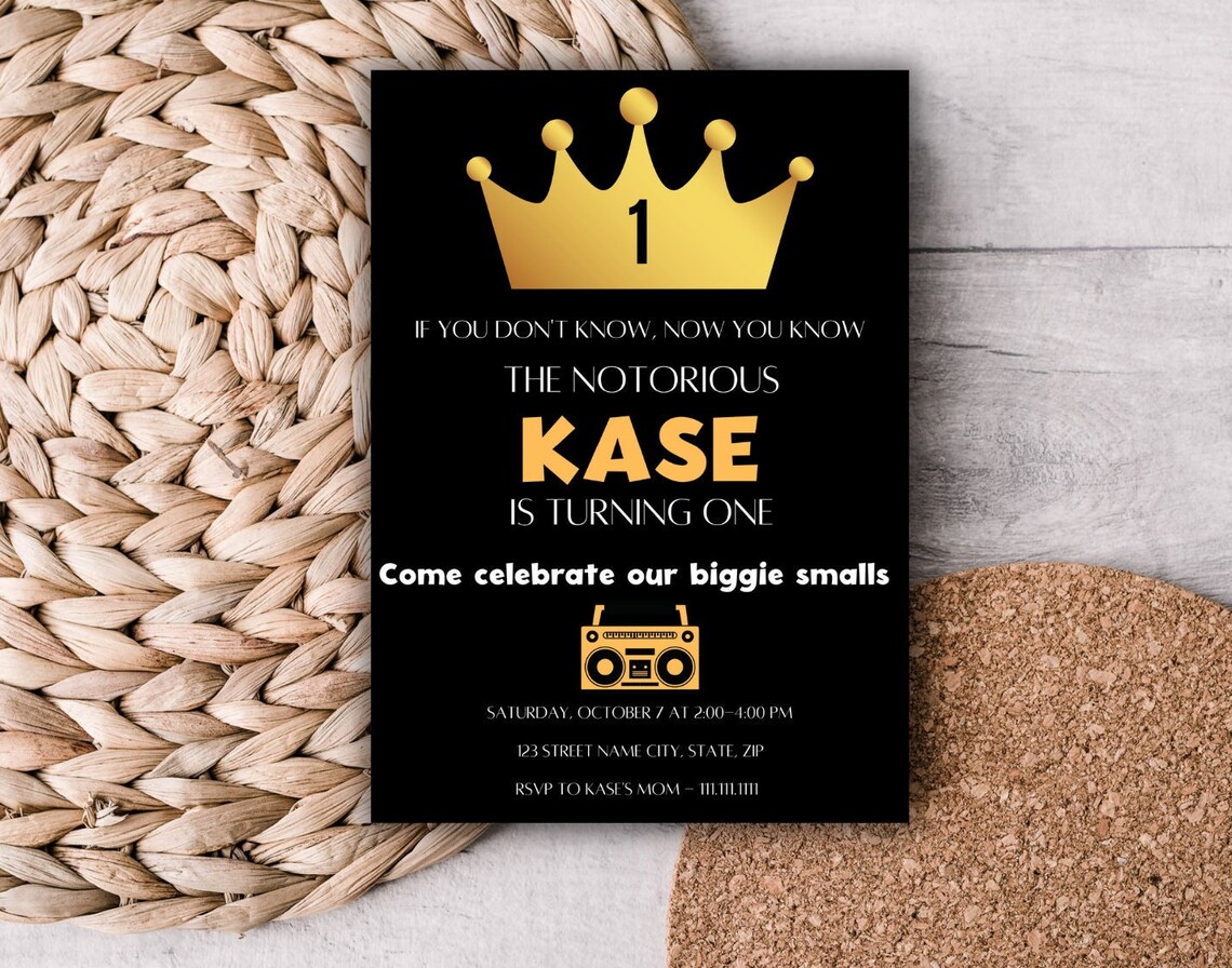 Notorious ONE Birthday Invitation: Biggie Smalls Hip Hop Theme (digital ...