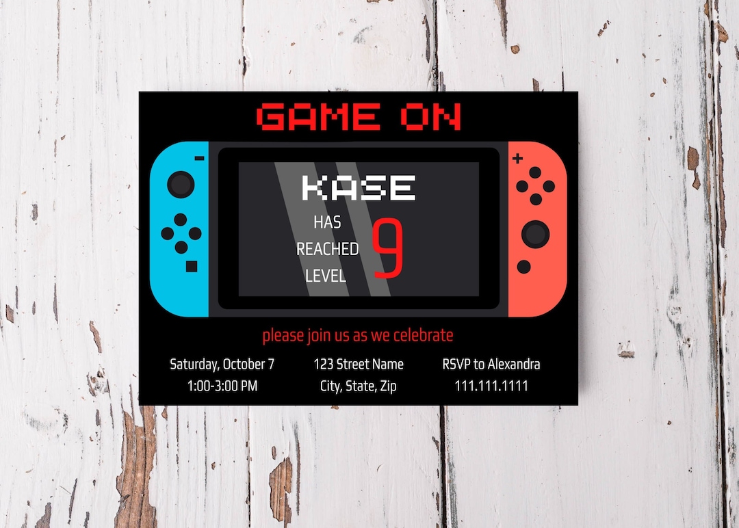 Nintendo Switch Birthday Invitation: Gamer Party Template (digital ...