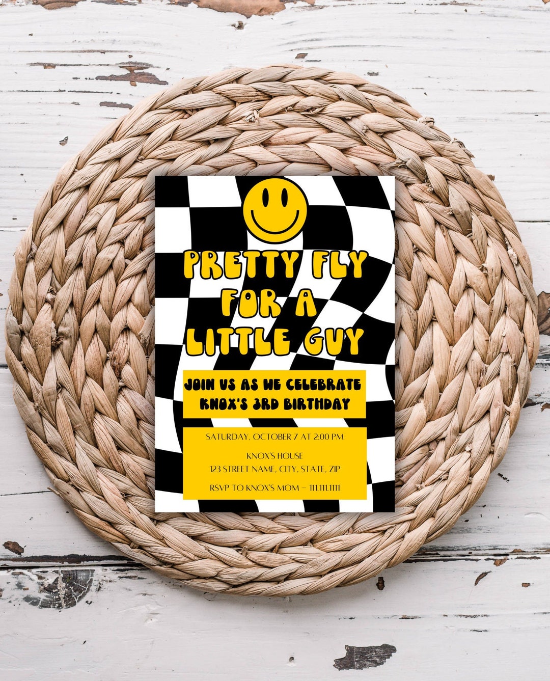 Retro Smiley Face Birthday Invitation: Editable Template (digital ...