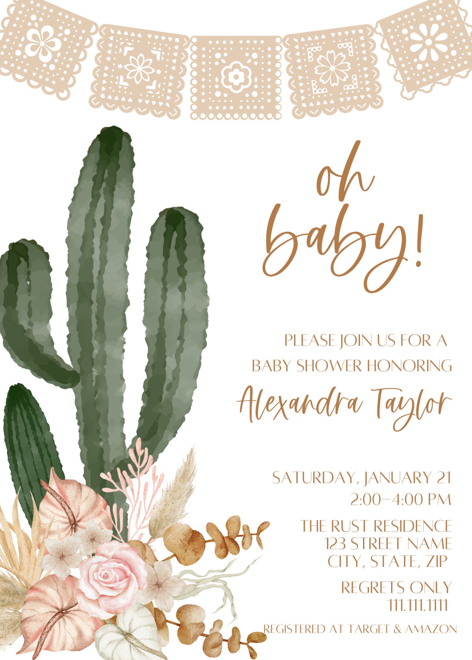 Digital Baby Shower Invitation - Cactus Baby Shower Invite - Oh Baby ...