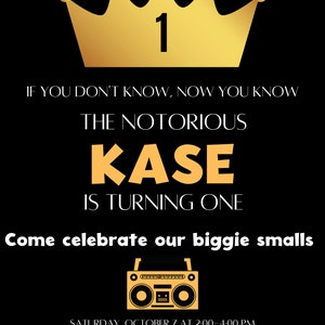 Notorious ONE Birthday Invitation: Biggie Smalls Hip Hop Theme (digital ...