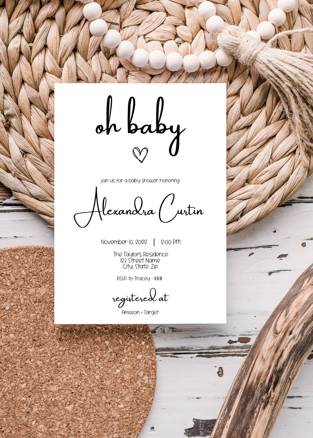Digital Minimalist Baby Shower Invitation - Modern Baby Shower ...