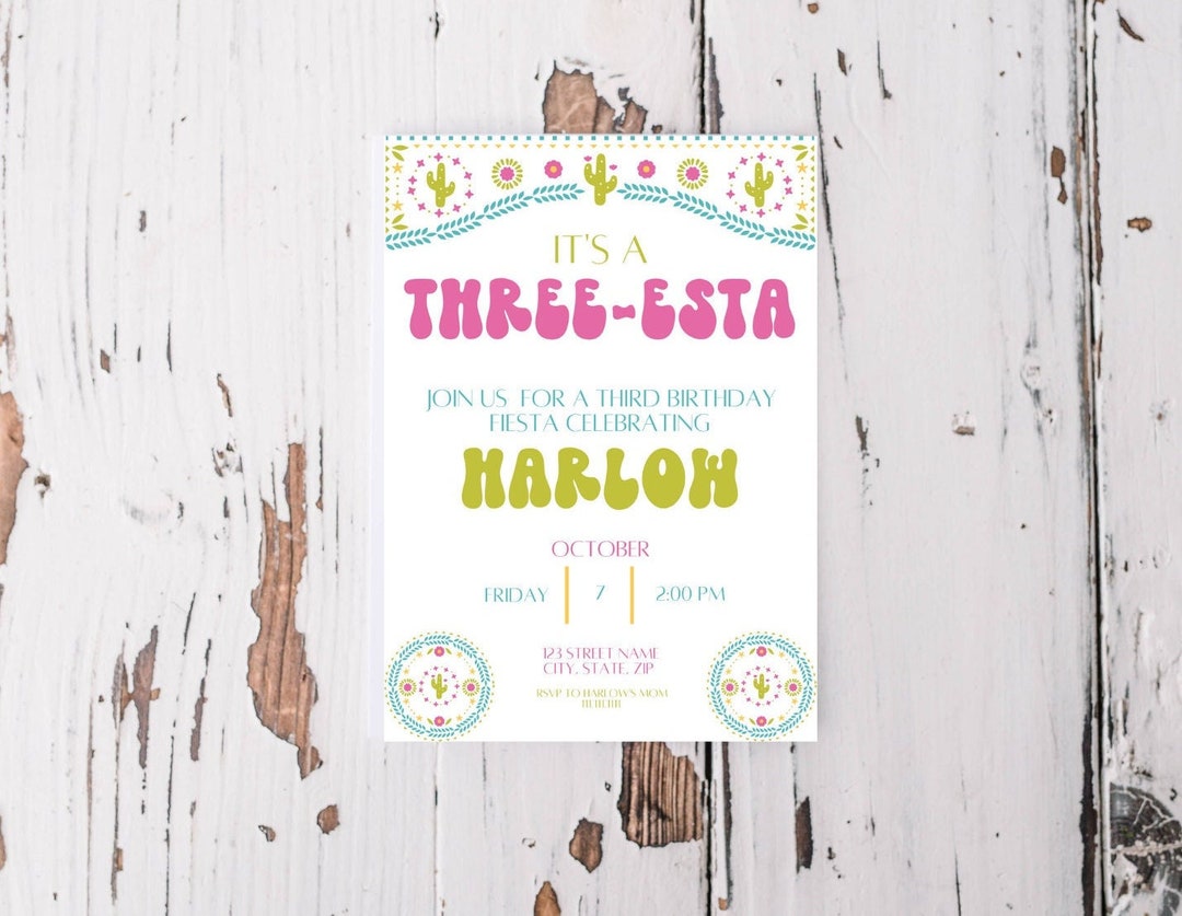 Three-esta Birthday Invitation: Fiesta Theme, Editable Template ...