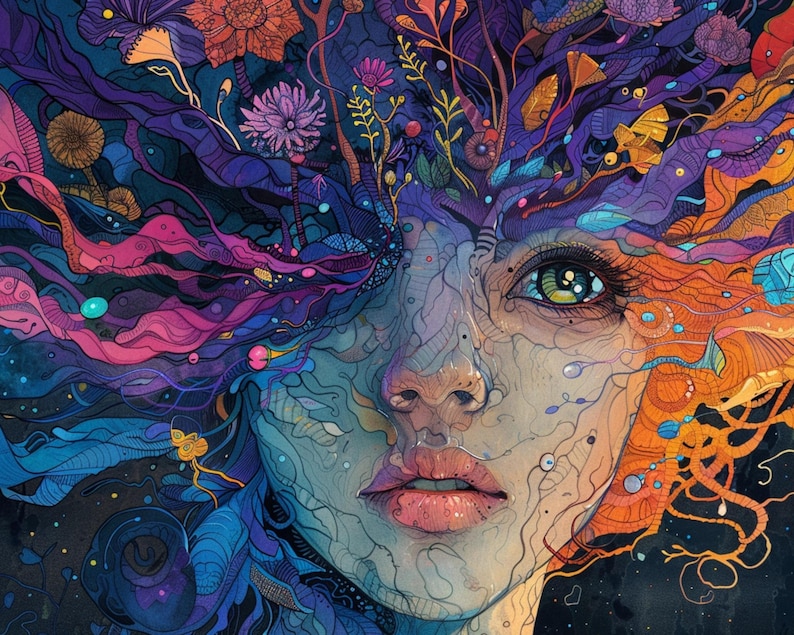 Printable "flower Child" Wall Art Painting Visionary Psychedelic Hippy ...
