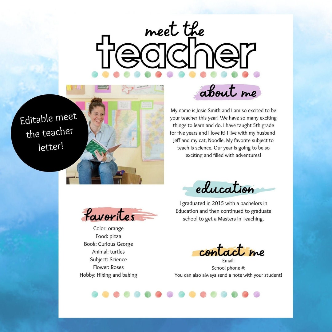 EDITABLE Watercolor Meet the Teacher Letter - Etsy