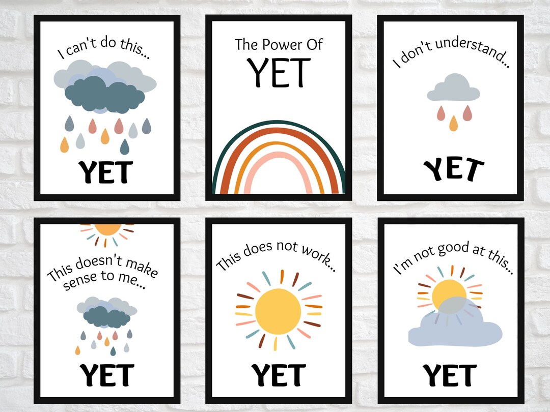 Digital Boho Rainbow Power of yet Poster Set- Growth Mindset, Classroom ...