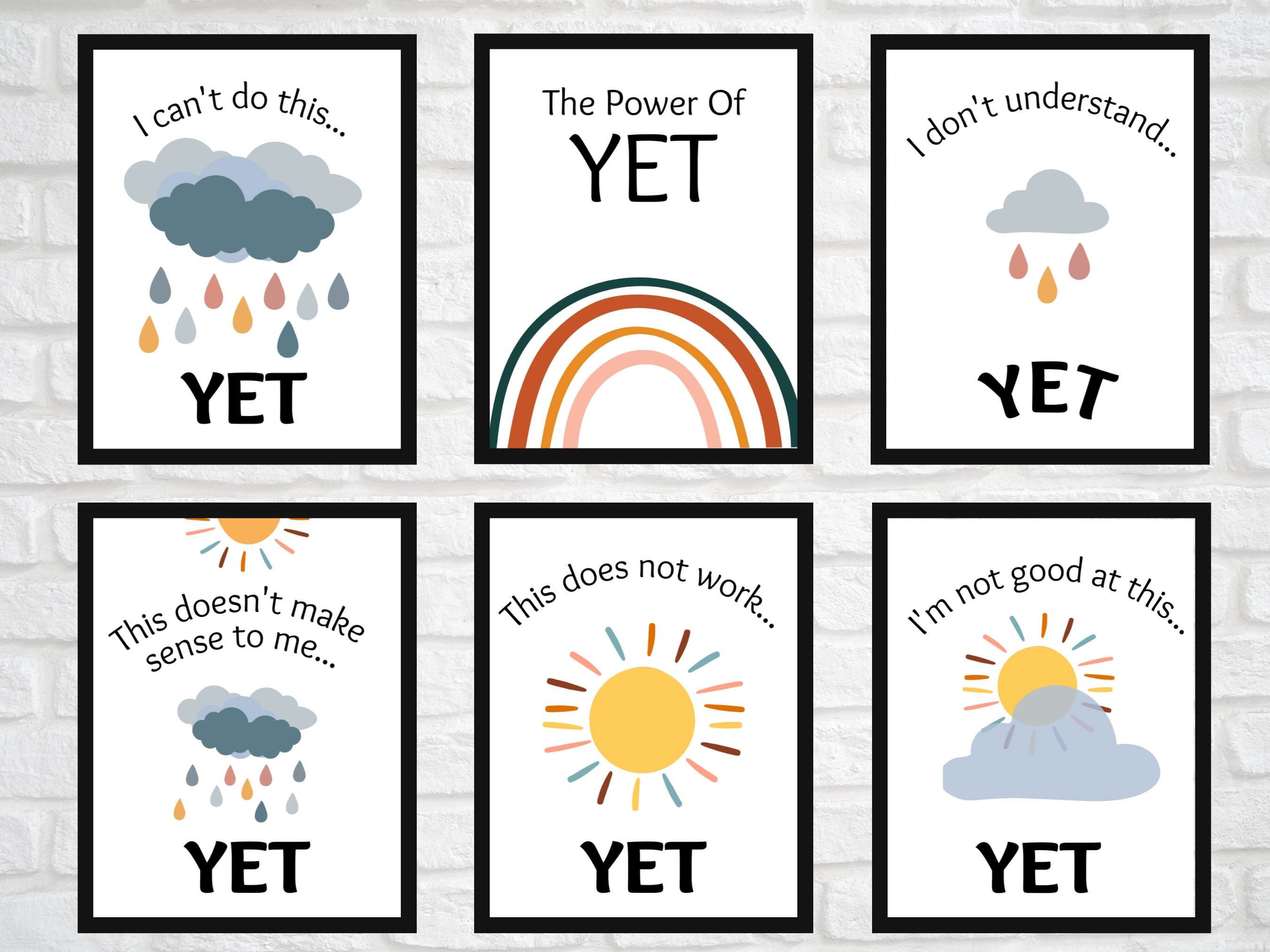 Digital Boho Rainbow Power of yet Poster Set- Growth Mindset, Classroom ...