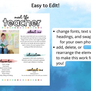 EDITABLE Watercolor Meet the Teacher Letter - Etsy