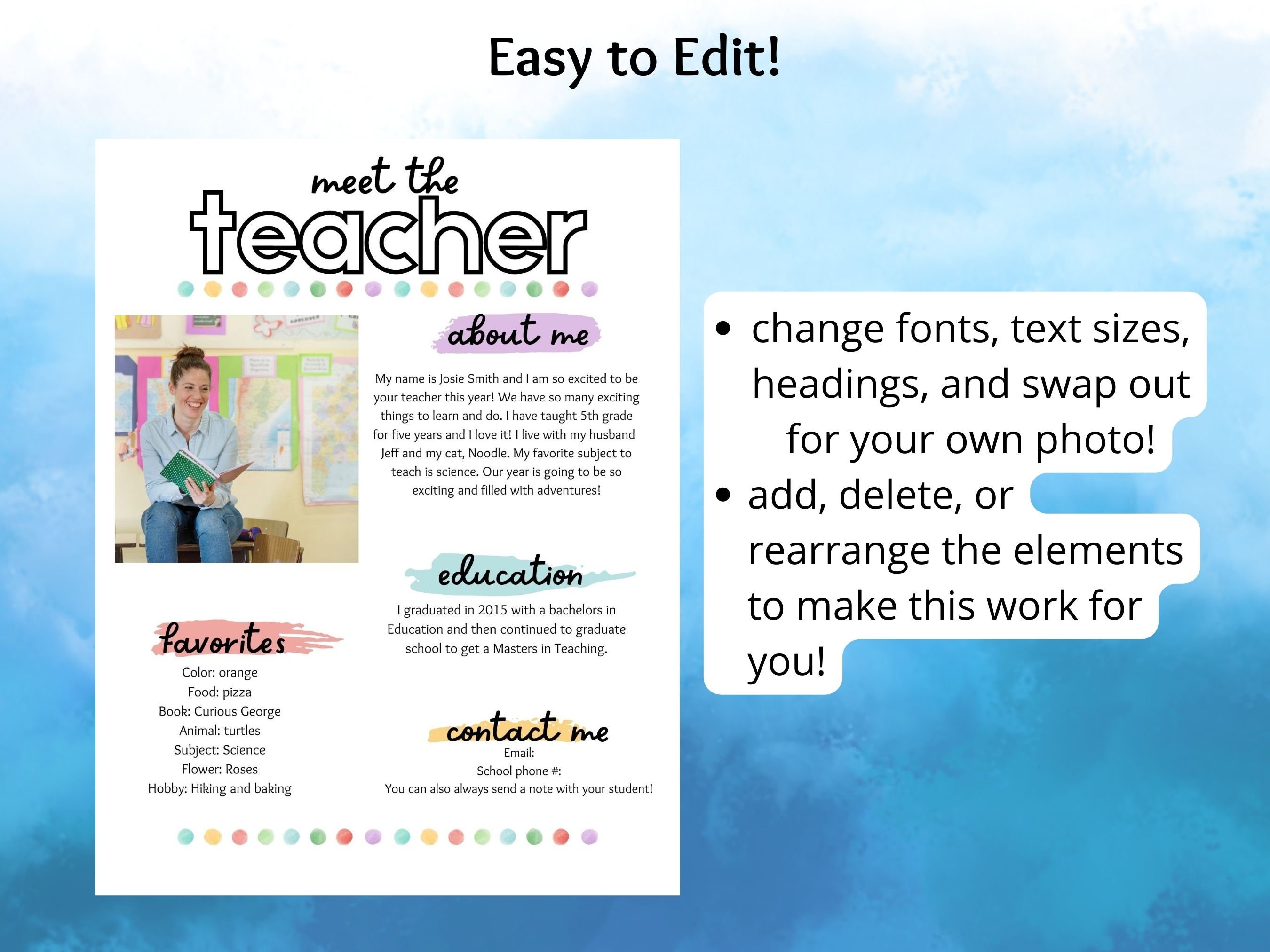 EDITABLE Watercolor Meet the Teacher Letter - Etsy