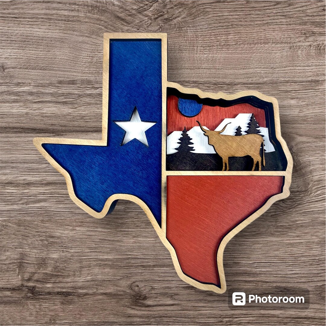 Layered Wooden Texas With Longhorn Wall Decor - Etsy