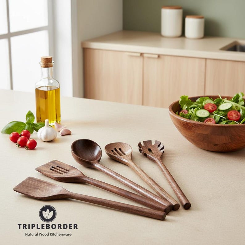 TB® the Chef’s | Walnut Wooden Cooking Utensil Set | Handmade Kitchen ...