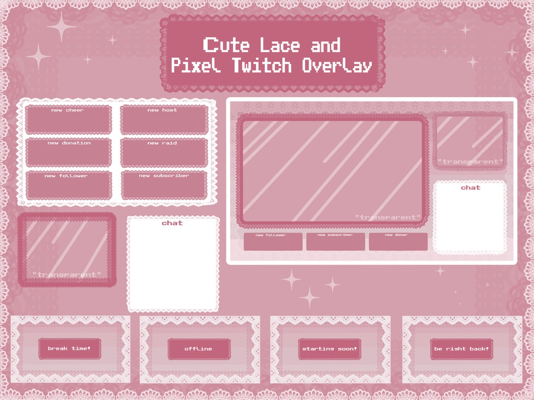 Cute Pink Lace and Pixel Twitch Overlay - Etsy
