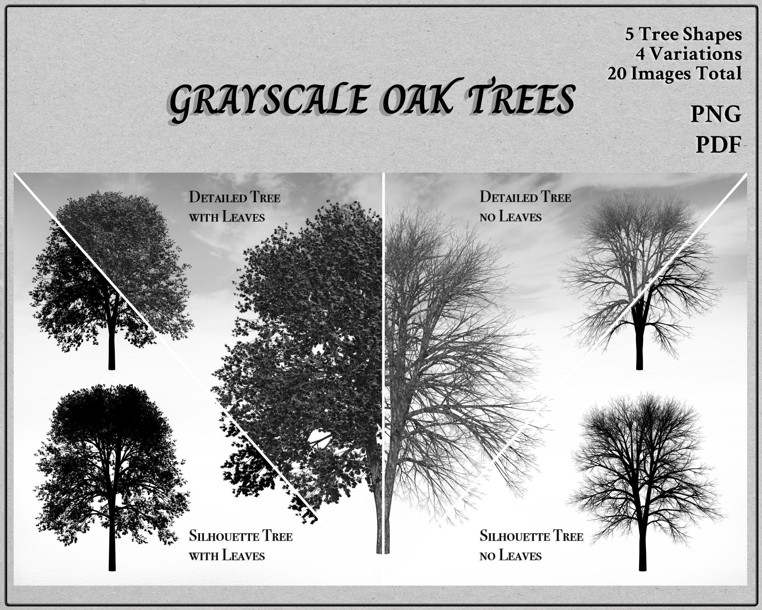 Grayscale Trees, Silhouette Trees, Tree Clipart, Tree Art, Tree Pack ...