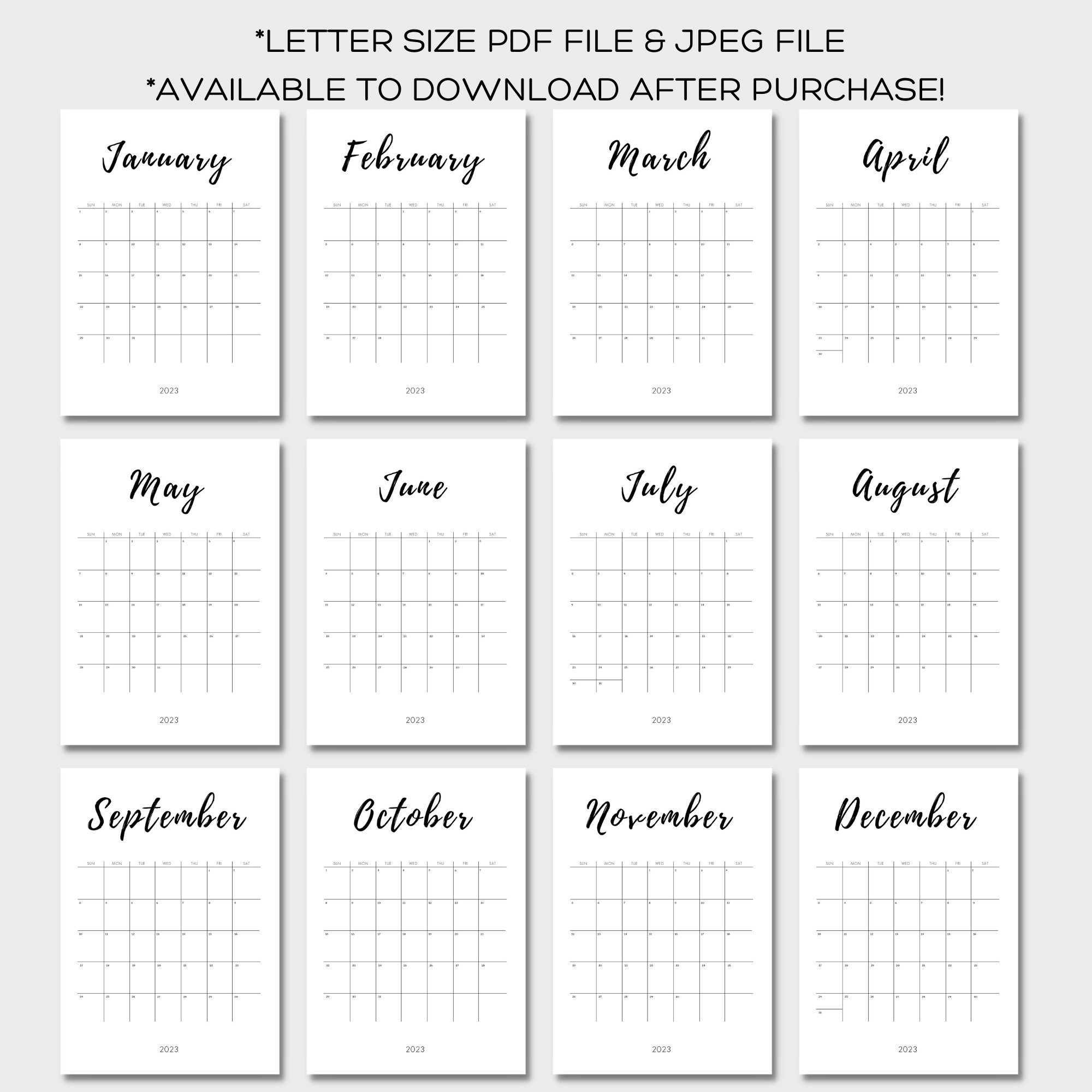 2023 Printable Calendar - Portrait, Digital Download, Letter Size PDF ...