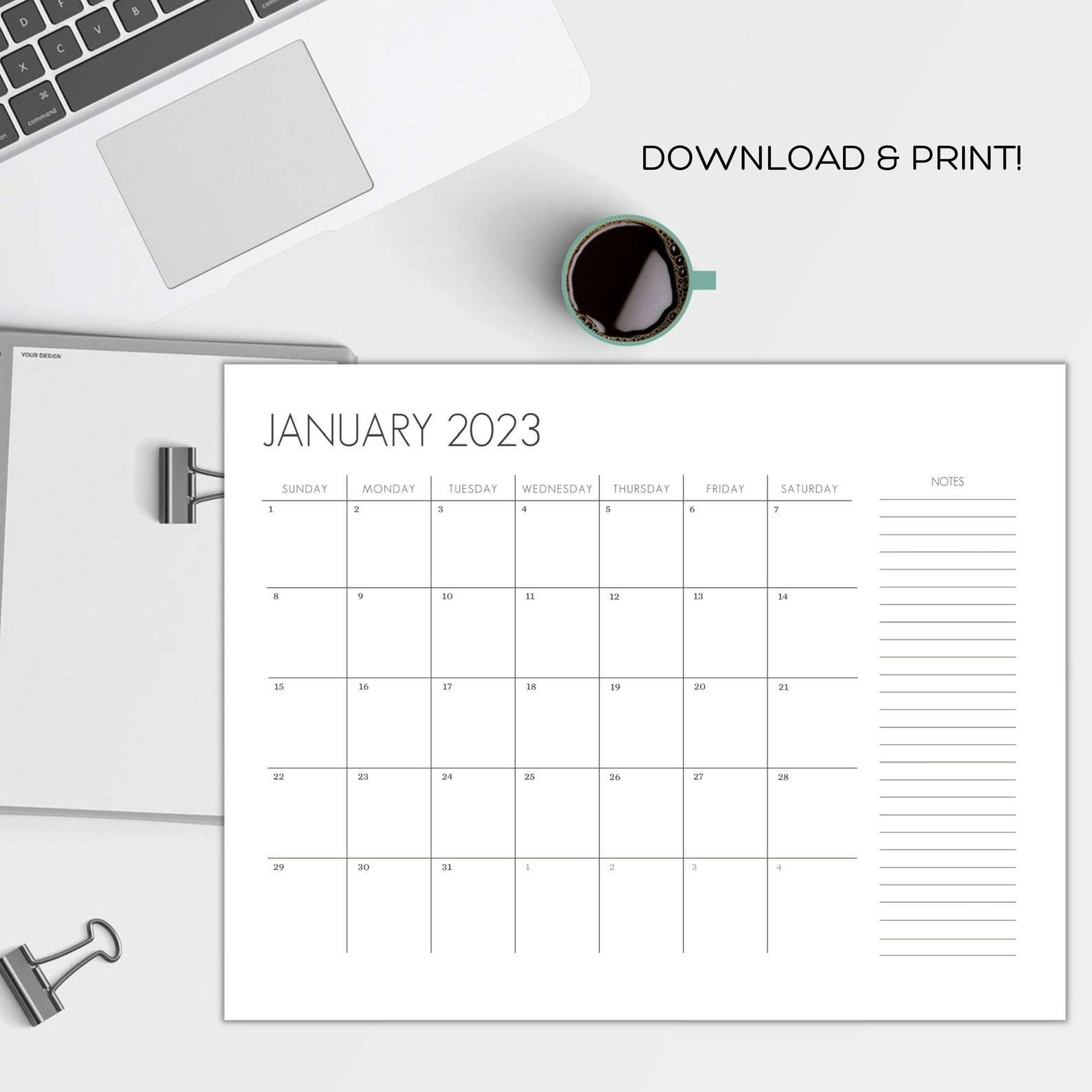 2023 Printable Calendar - Landscape, Digital Download, Letter Size PDF ...
