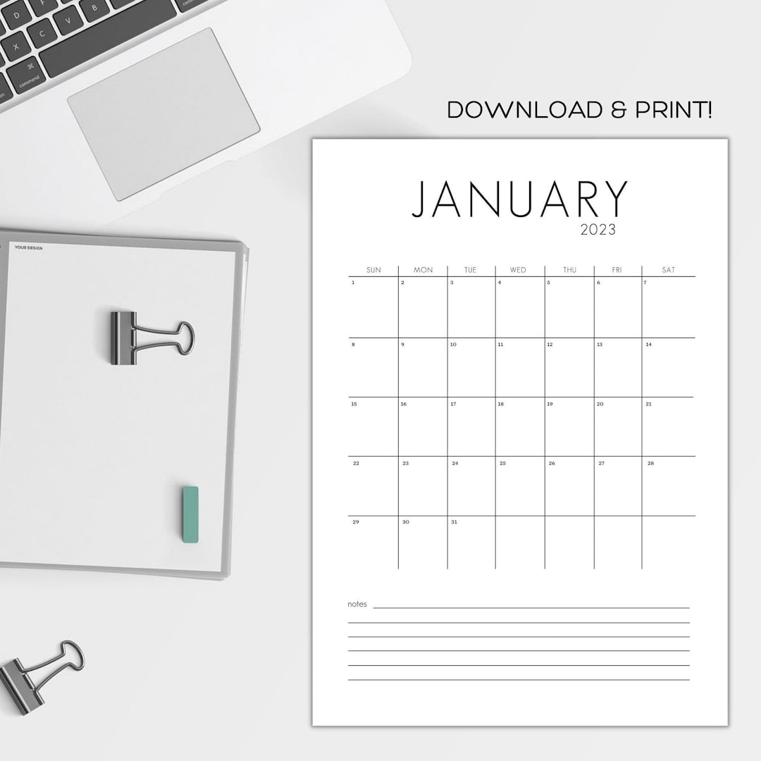 2023 Printable Calendar Portrait, Digital Download, Letter Size PDF ...