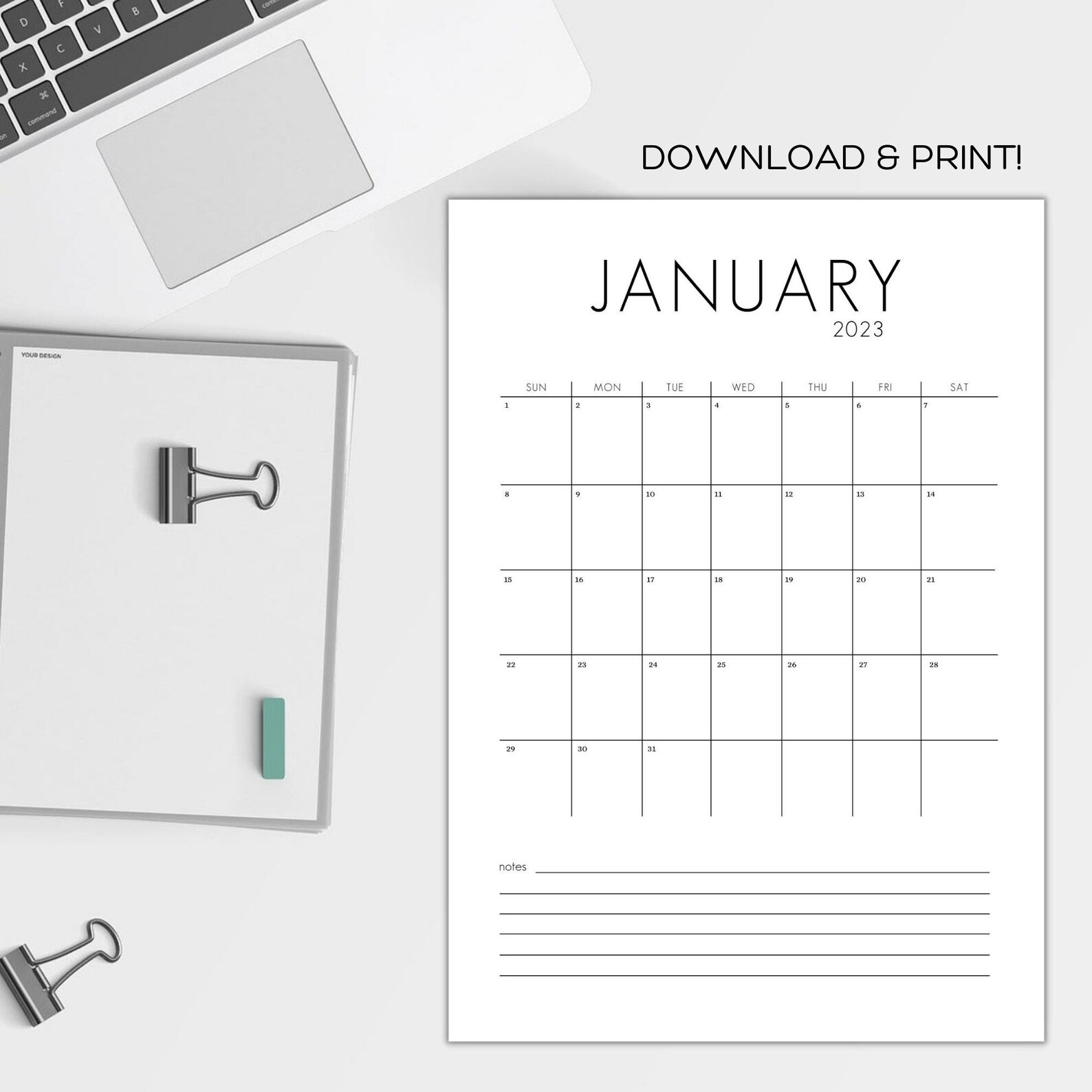 2023 Printable Calendar Portrait, Digital Download, Letter Size PDF ...