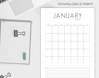 2023 Printable Calendar - Landscape, Digital Download, Letter Size PDF ...