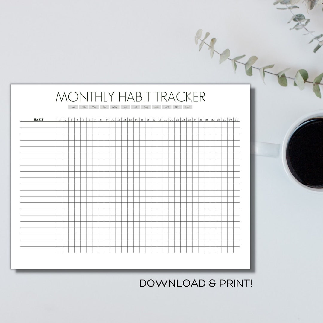 Monthly Habit Tracker - Printable, Letter Size PDF & JPEG, Instant ...