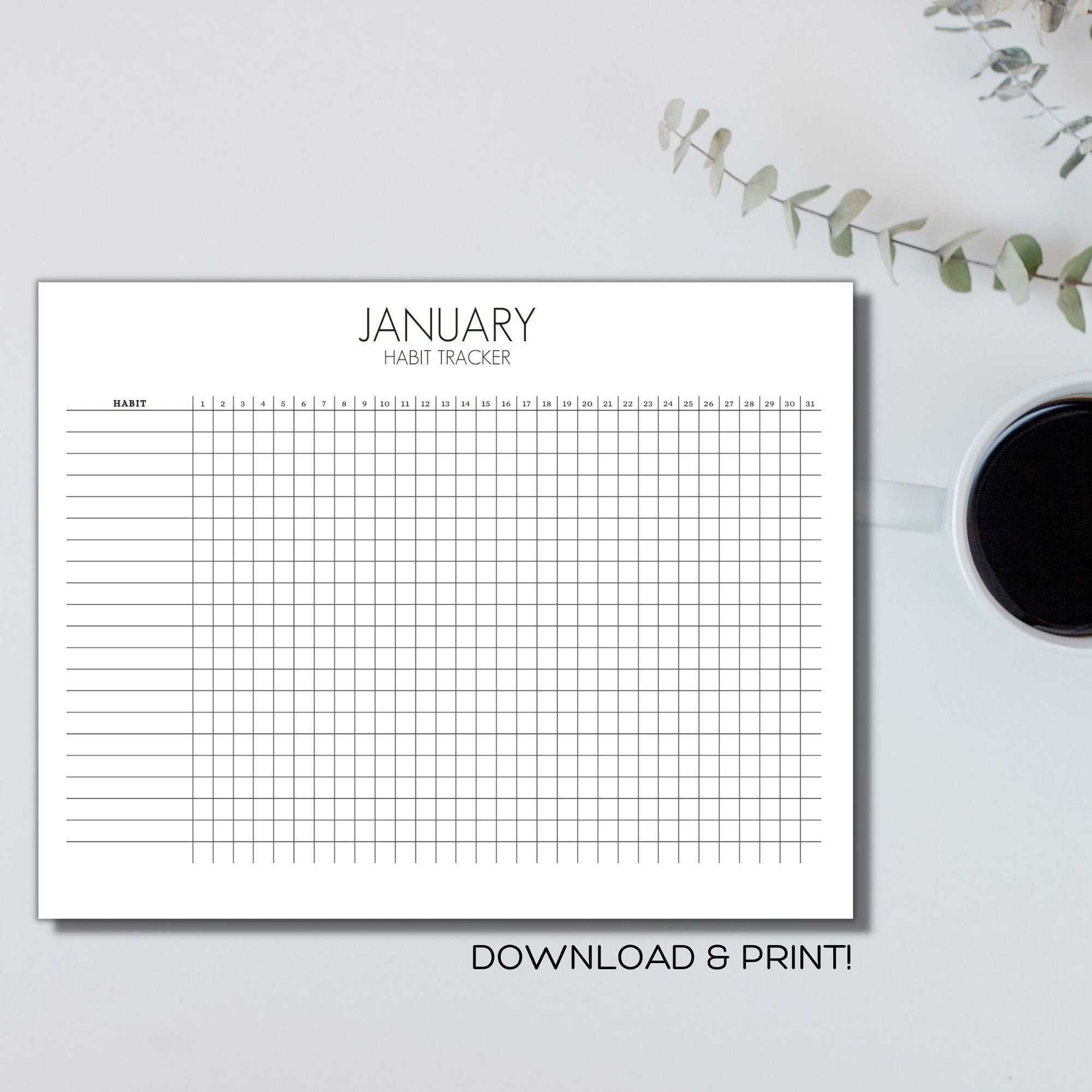 Monthly Habit Tracker - Printable, Letter Size PDF & JPEG, Instant ...