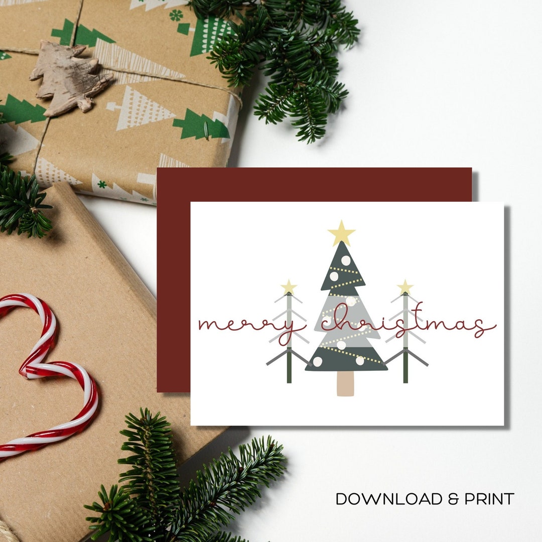 Merry Christmas Printable Card, Holiday Card, Christmas Card, Instant ...
