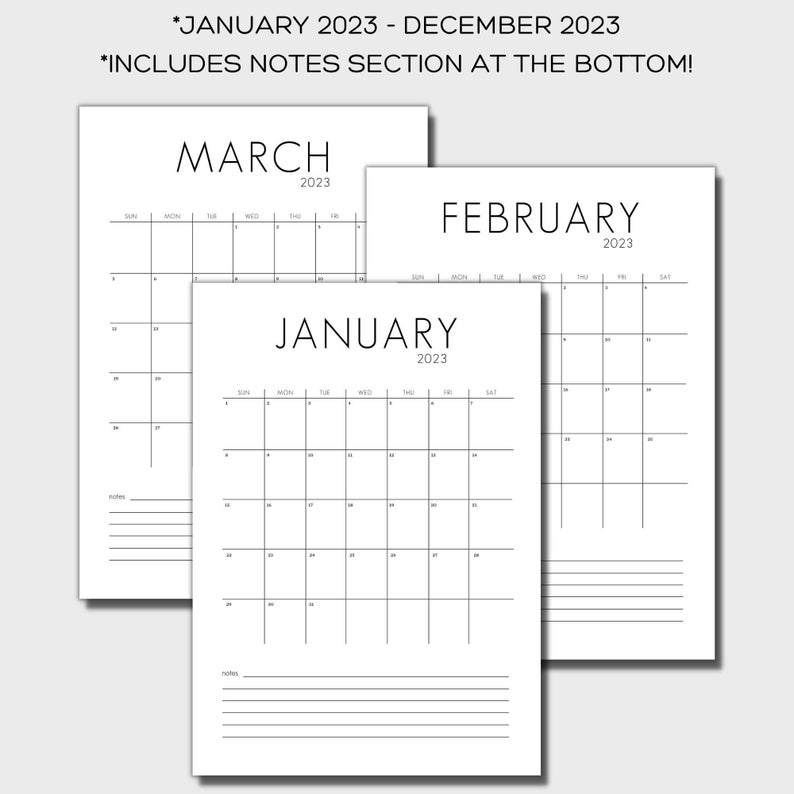 2023 Printable Calendar - Portrait, Digital Download, Letter Size PDF ...