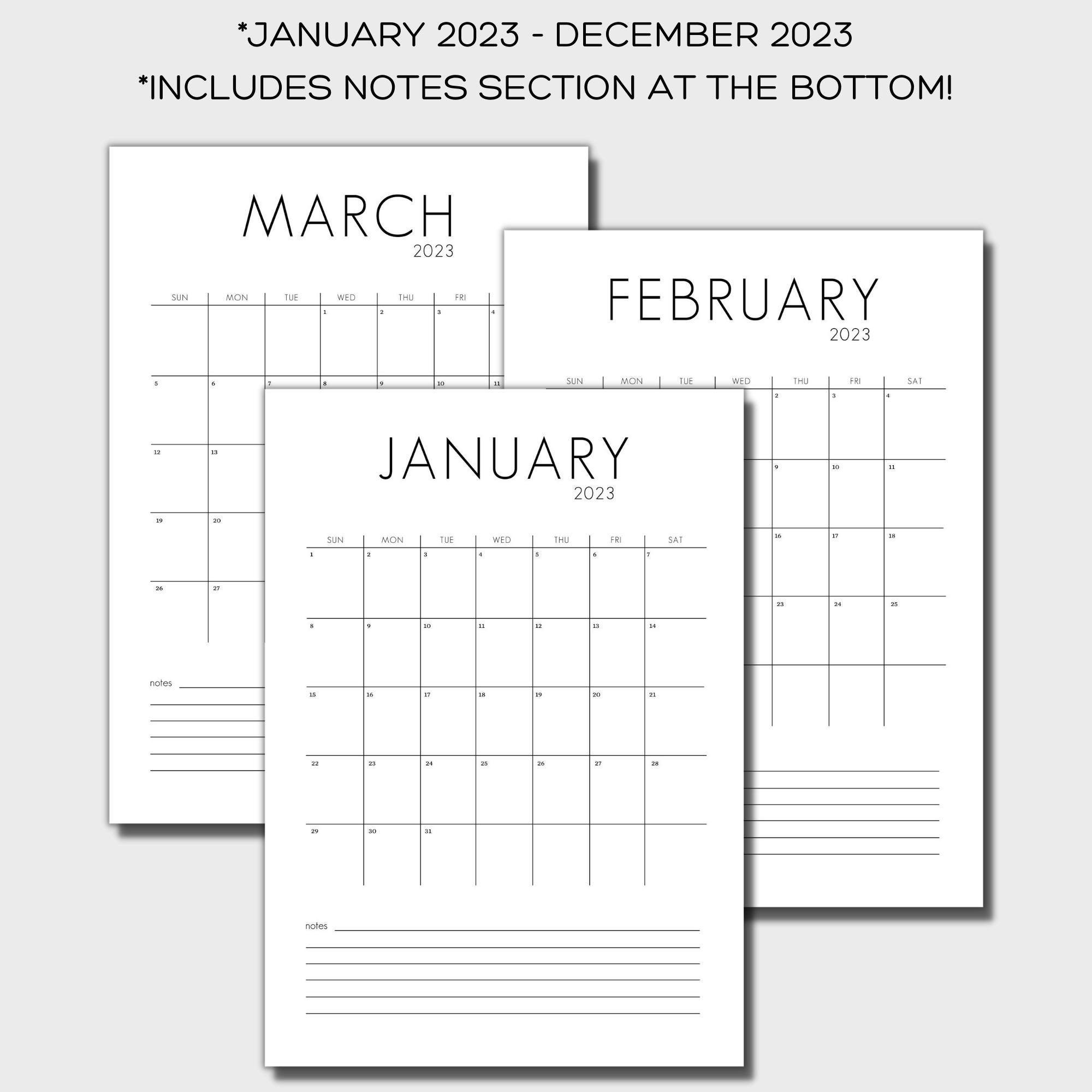 2023 Printable Calendar - Portrait, Digital Download, Letter Size PDF ...
