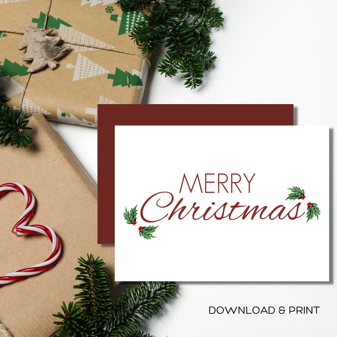 Merry Christmas Printable Card, Holiday Card, Christmas Card, Instant ...
