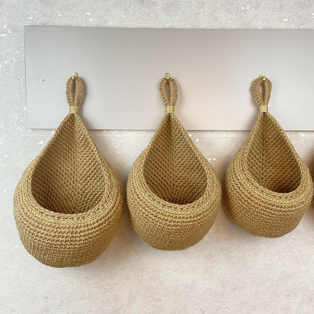 Jute Hanging Baskets, Kitchen Storage Basket, Wall Basket With Gold ...