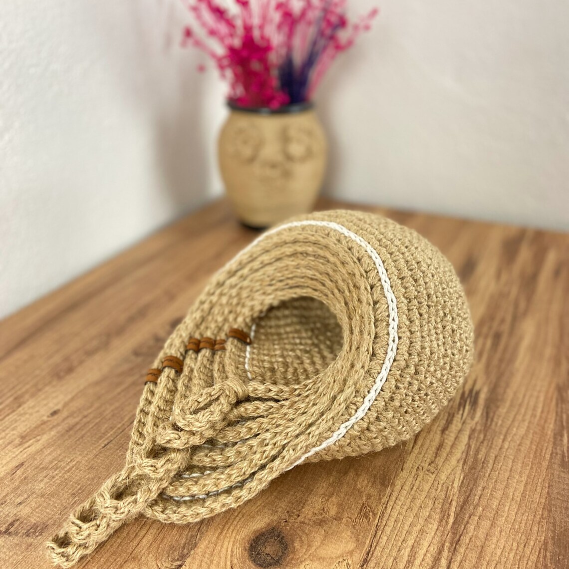 Jute Hanging Wall Basket Basket With White Stripe Hanging - Etsy
