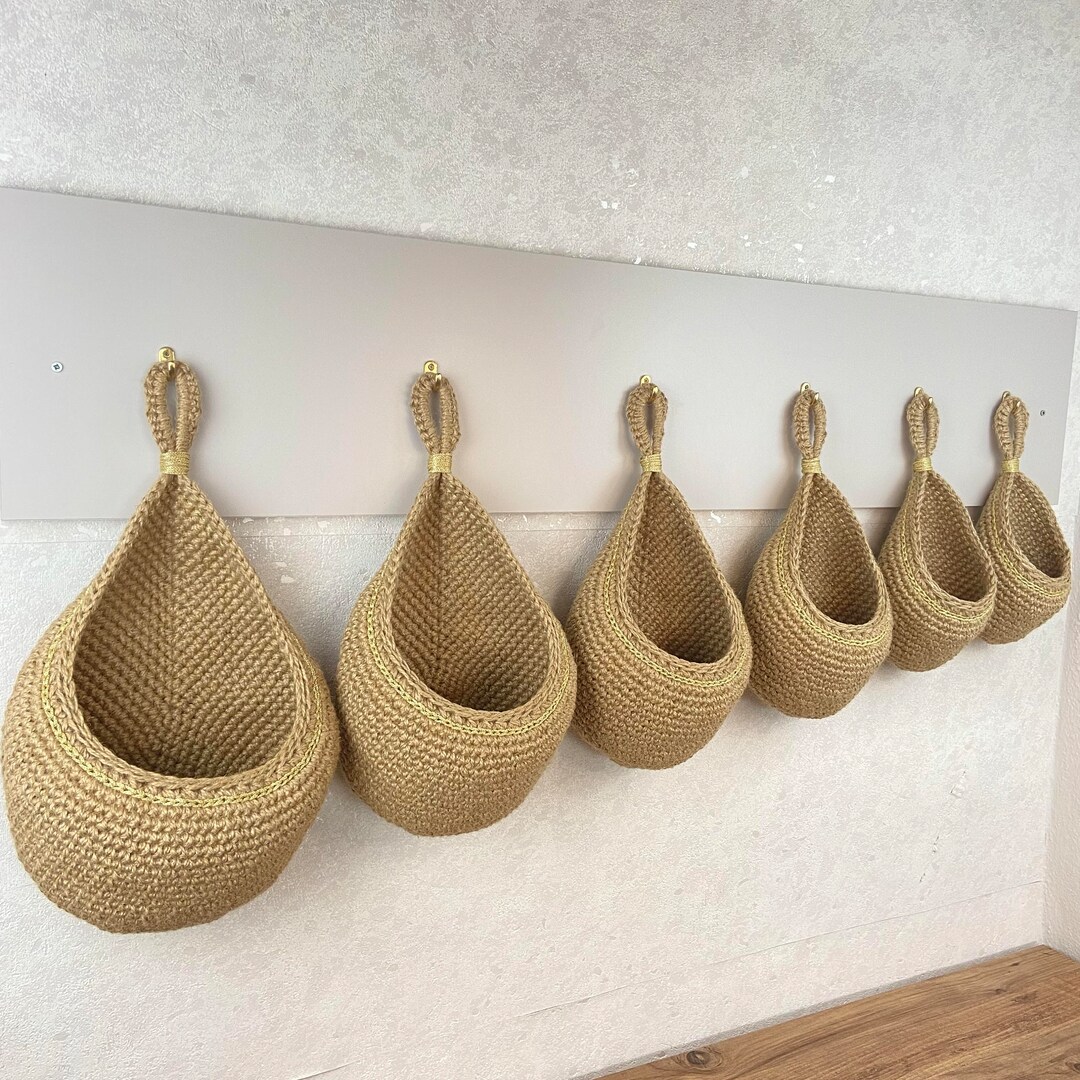 Jute Hanging Baskets, Kitchen Storage Basket, Wall Basket With Gold ...