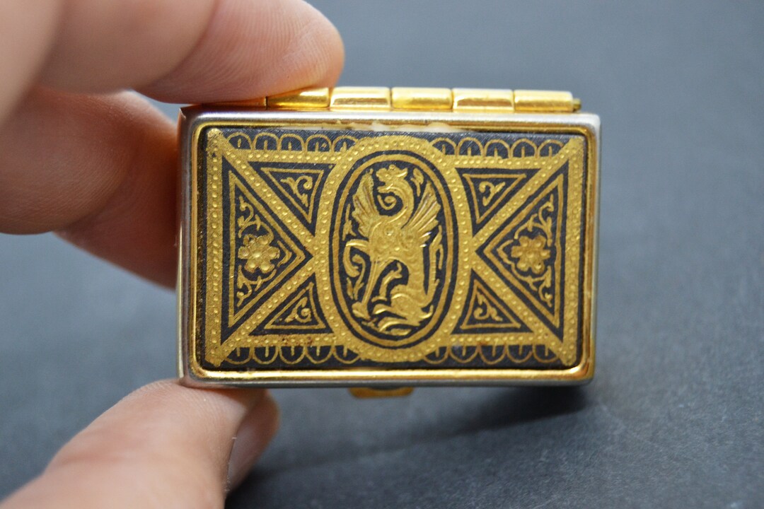 Toledo Damascened Gold Tone Pill Box, Damascene Box, Toledo Spain ...