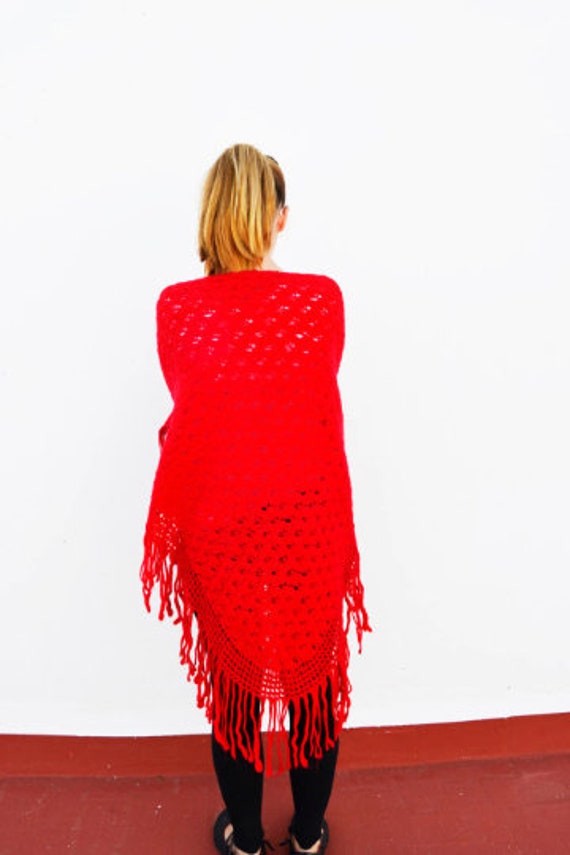 red crochet shawl,handmade shawl,red cape,crochet cap… - Gem