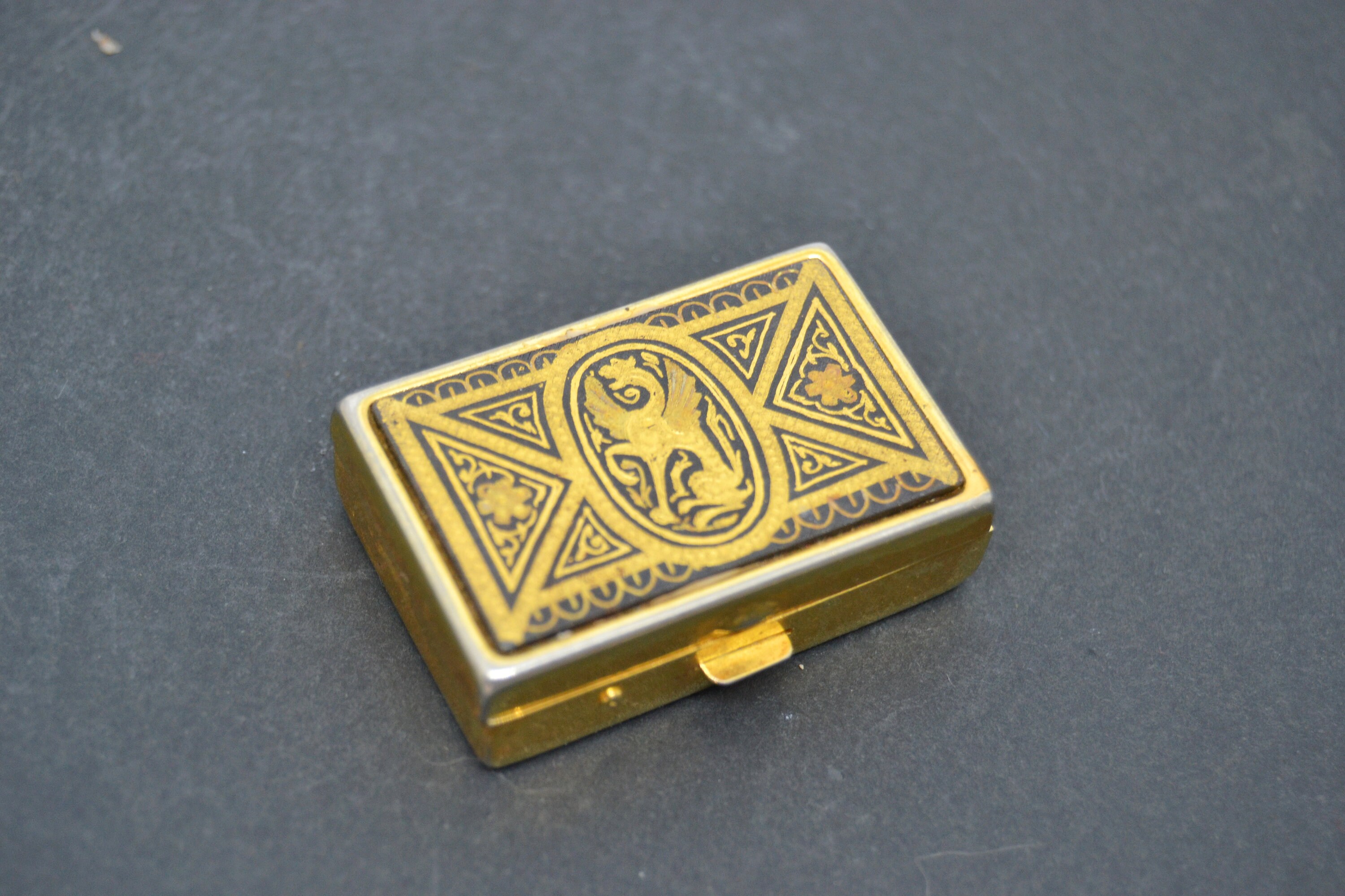 Toledo Damascened Gold Tone Pill Box, Damascene Box, Toledo Spain ...