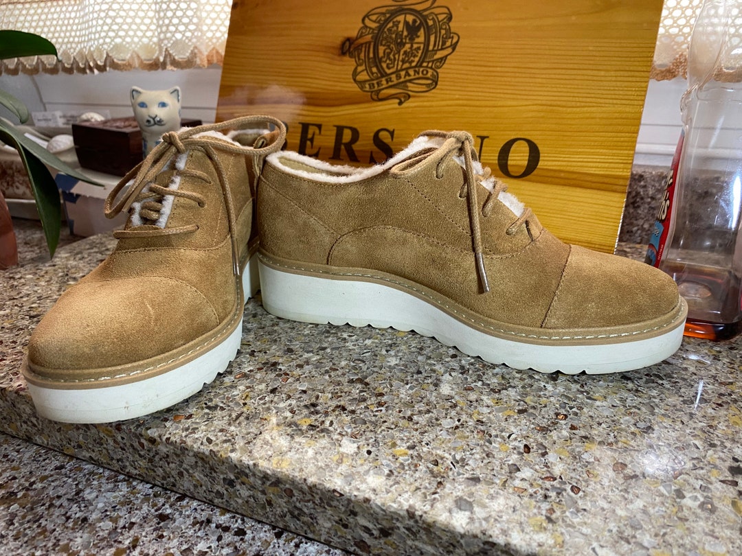 Ugg Johanna Spill Seam Chestnut Suede Oxford Wedge Loafers - Etsy