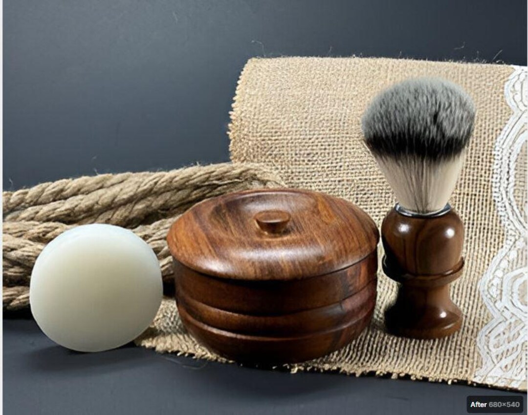 Handmade Wooden Shaving Set: Bowl With Lid, Brush & Soap - Etsy